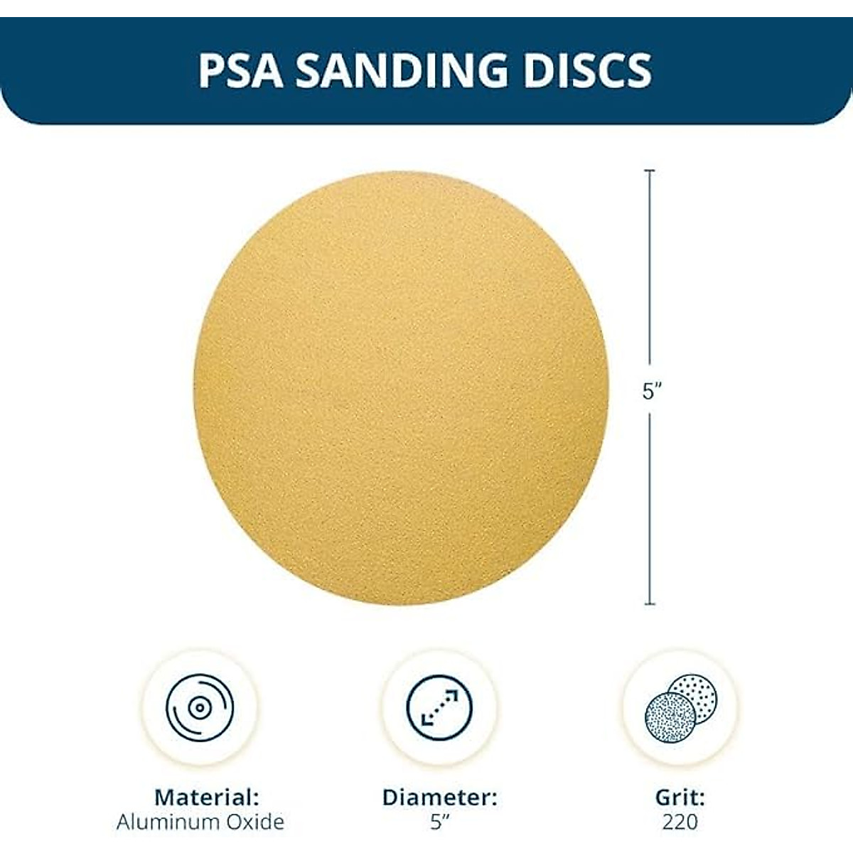 Benchmark Abrasives PSA Gold 5 Inch Self Adhesive Sanding Discs w/Aluminum Oxide Grains DA Sandpaper - 5 Inch Sanding Discs Roll - Surface Blending, Automotive, Orbital Sanders (100 Discs), 220 Grit