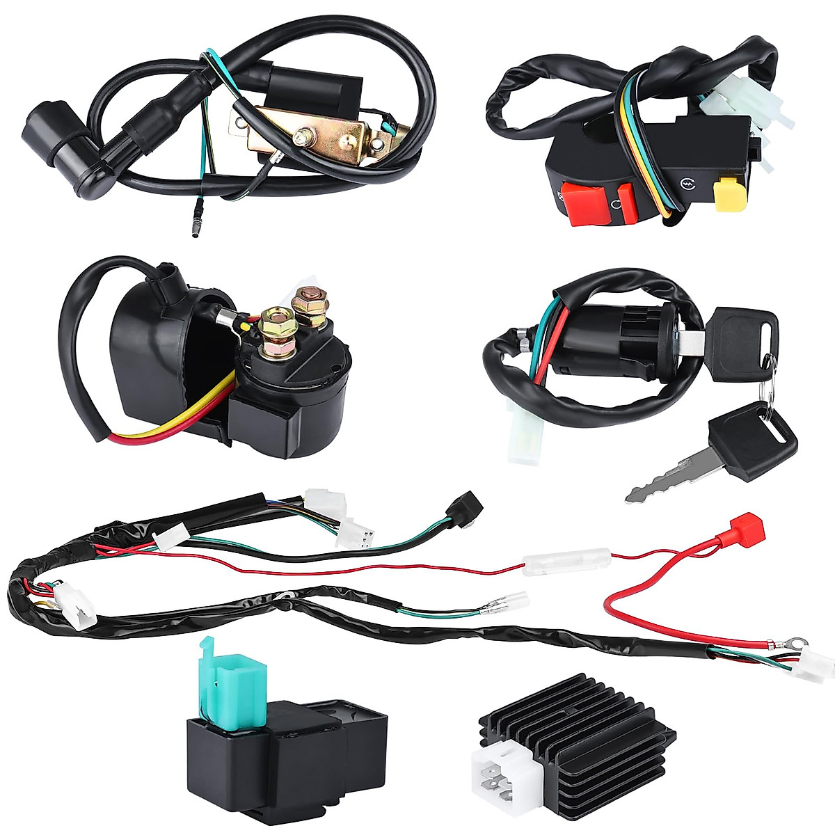 AuInLand Electric Wiring Harness, CDI Ignition Coil Wiring Harness Kit, CDI Wire Assembly fit for 4 Stroke ATV 50cc 110cc 125cc