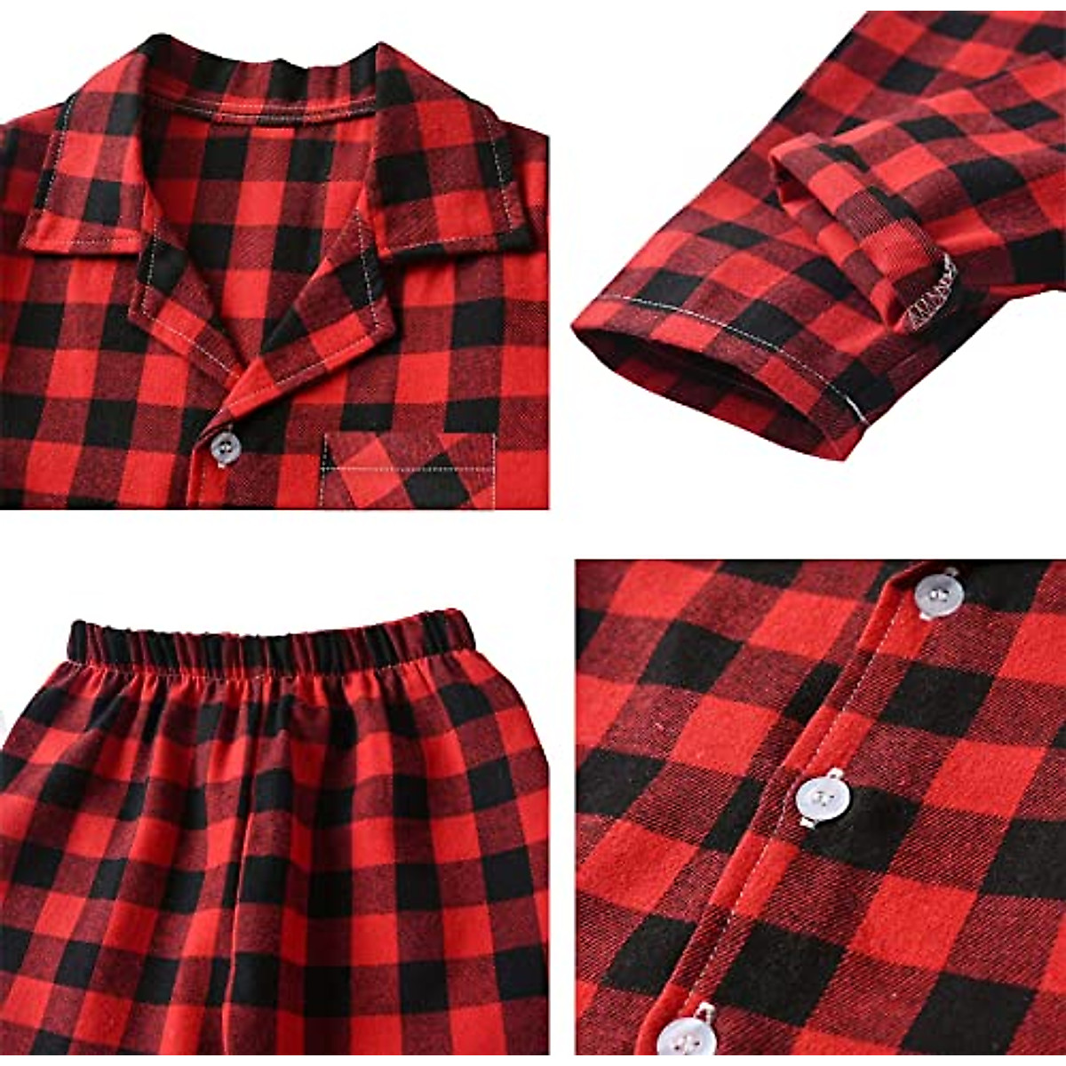 Schbbbta Kids Button Down Sleepwear Pjs Boys & Girls 2 Piece Plaid Pajama Set, Red Black, 4-5T = Tag 120