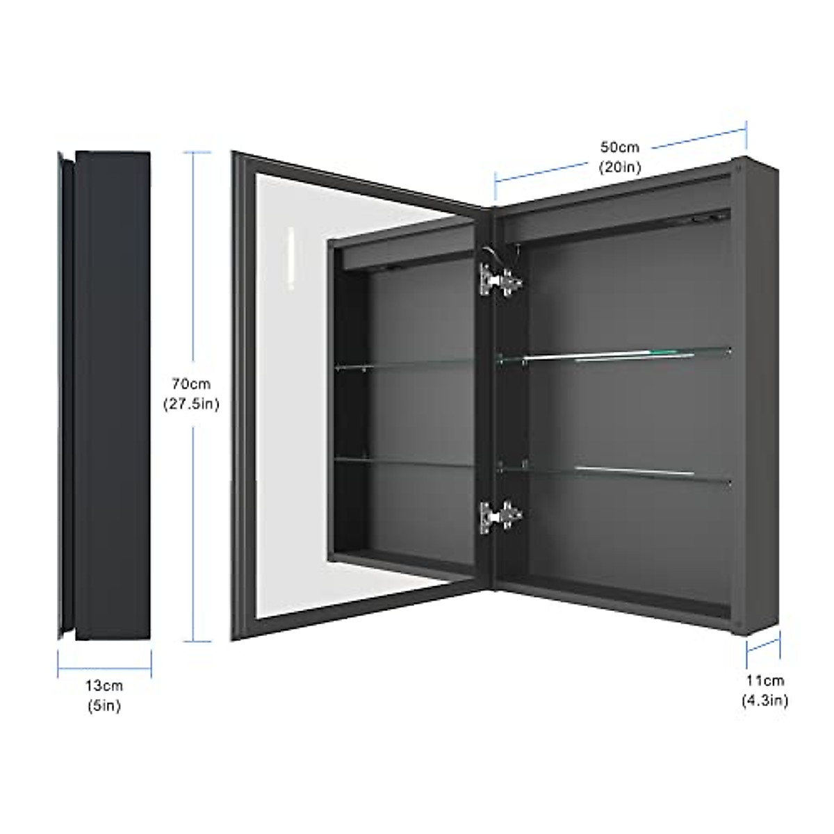 KWW 20 x 28 Inch LED Lighted Bathroom Medicine Cabinet with Mirror, Defogger, Dimmer, 3 Color Light Makeup Mirror, Outlets & USBs, Easy to Install, Wall Mounted Mirror Medicine Cabinet