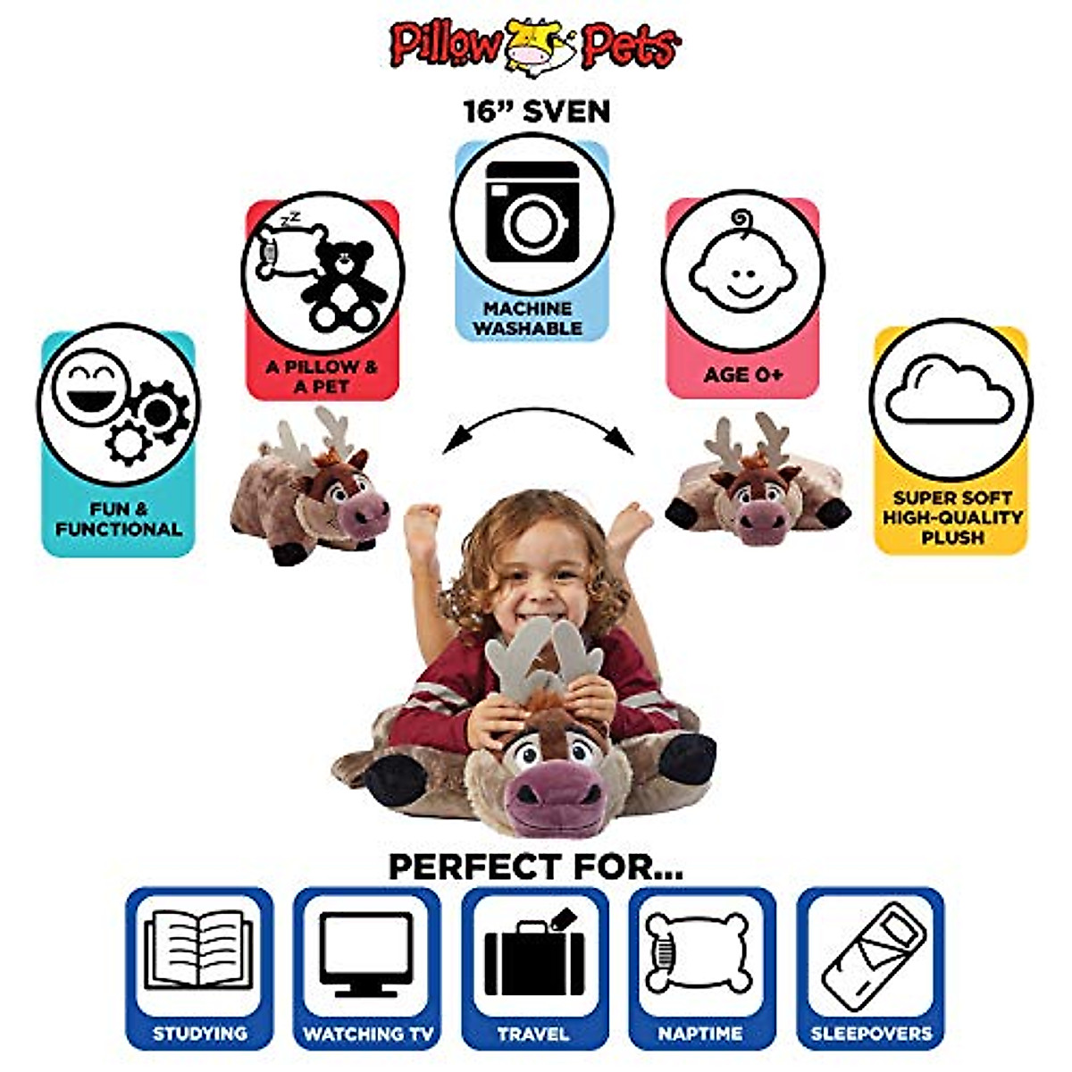 Pillow Pets Disney Frozen II Sven Reindeer Stuffed Animal Plush Brown