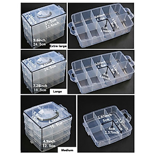 Kamay's Extra Large 3 Tier Stackable Adjustable Compartment Slot Bead Craft Jewellery Tool Storage Organiser, with 30 Compartments, Container Box, Orange