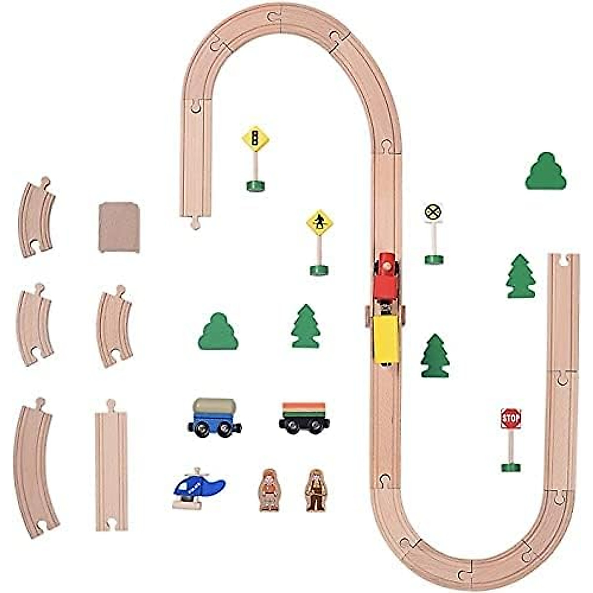 BetDEF Wooden Train Set,39 Pcs-with All-Wood Train Tracks with Double Sided Wooden Tracks and Color Box for 3+ Year Old Boys and Girls Toddler-Fits Thomas Brio Melissa and Doug… (39PC)