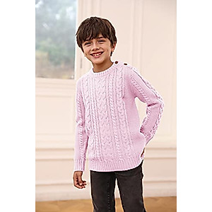 Toddler Crew Neck Sweater Little Kids Long Sleeve Knitted Pullover Sweater Tops with Button Clouser for Boys Girls Pink