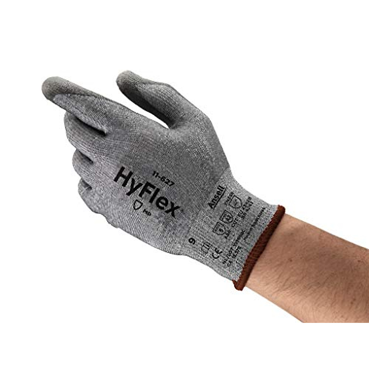 Ansell HyFlex 11-627 Lycra Light Duty Safety Glove with DSM Dyneema Technology, Abrasion/Cut Resistant, Size 10, Gray (Pack of 12 Pair)