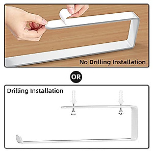 Paper Towel Holder - Self-Adhesive or Drilling, Wall-Mounted Paper Towel Rack White, Kitchen Towel Rack Under Cabinet, Suitable for Pantry, Kitchen, Bathroom