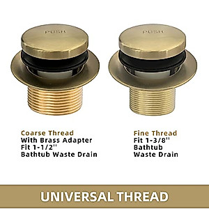 GETPRO Tub Drain Gold,Tip Toe Bath Tub Drain Kit with Two-Hole Overflow Faceplate,Bathtub Drain Trim Set Conversion Replacement Assembly with Universal Fine & Coarse Thread Brushed Gold