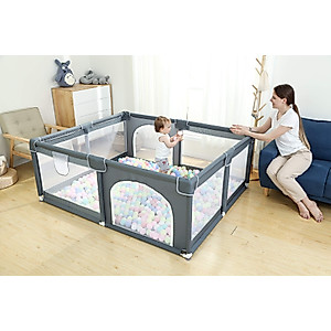 Baby Playpen, Extra Large Playard for Toddlers, 29+ sq. ft Space, Kids' Safety Playard & Activity Center, Large Ball Pit for Indoor & Outdoor, Portable Anti-Fall Playpen for Infants (Grey)