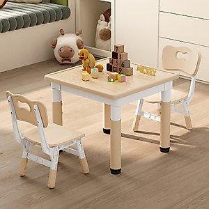 YAIWOMI Kids Table and Chair Set, Graffiti Desktop Kids Tables for Ages 3-8, Adjustable Height Toddler Table and Chair Set, 23.6''Lx23.6''W Kids Table, Toddler Table with 2 Seats, Max 300lbs