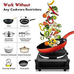 Techwood Hot Plate Portable Electric Stove 1500W Countertop Single Burner with Adjustable Temperature & Stay Cool Handles, 7.5” Cooktop for Dorm Office/Home/Camp, Compatible for All Cookwares