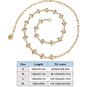 Suyi Gold Chain Belts for Women Rhinestone Waist Chain for Dress Plus Size 135CM Gold