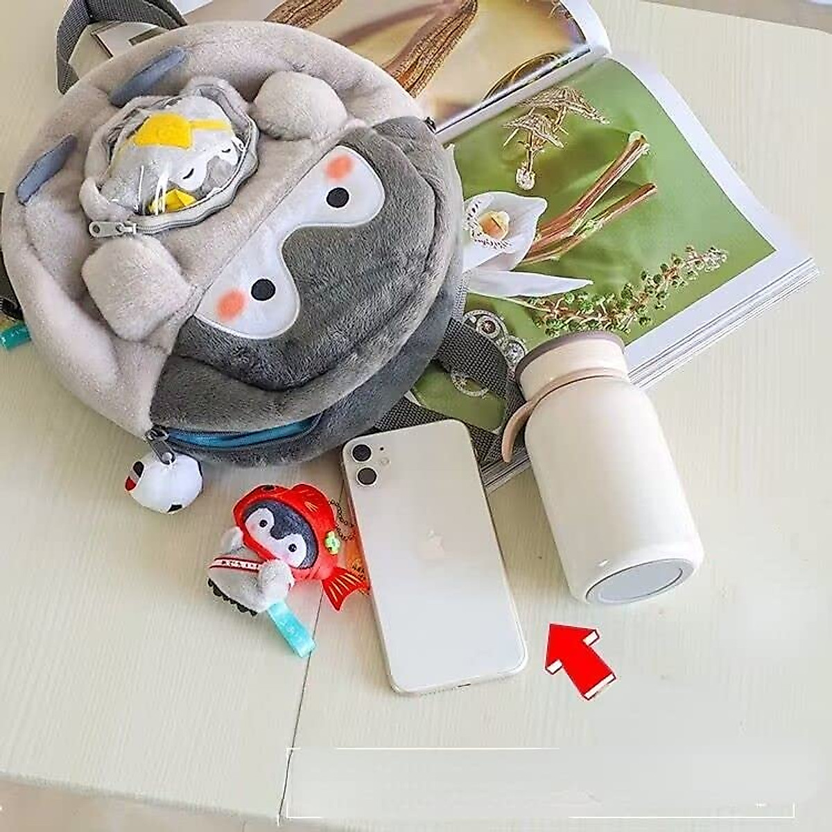 SUFUZEGA Kawaii Plush Penguin Small Fuzzy Purse Backpack Fluffy Cozy Mini Bag Japanese Cute Pendant Teen Girl Boy School Bag (Grey)