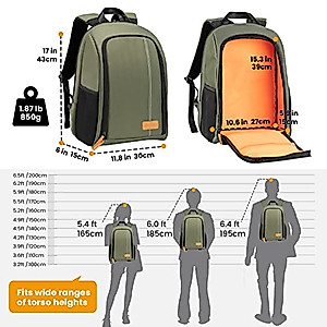 TARION Camera Backpack Waterproof Camera Bag Large Capacity Camera Case with 15 Inch Laptop Compartment Rain Cover for Women Men Photographer Lens Tripod Green
