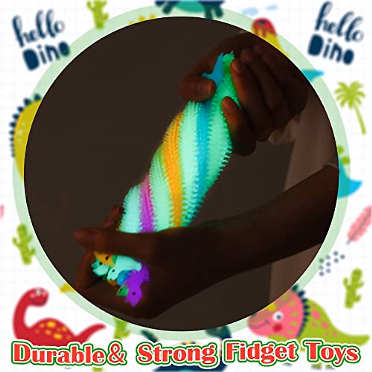 12 Pcs Stretchy Strings Fidget Toys Stress Relief Toys Fidget Stretchy Noodles Dinosaur Sensory Noodle Strings Glow in The Dark Autism Toys Teens Adult Christmas Stocking Stuffers Party Favors