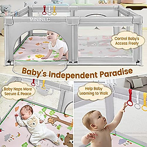 Baby Playpen with Mat,70"x59" Baby Playpen for Babies and Toddlers,Kids Playard Activity Center with Anti-Slip Design,Zipper Gates with Visible Mesh,Hand Rings