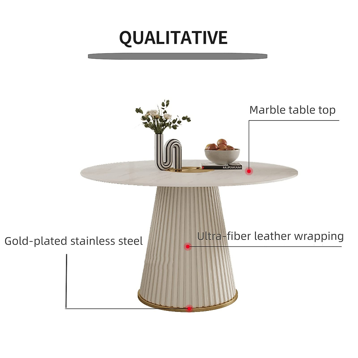 Wohh Round Marble Dining Table, Dining Table Faux Marble, Stone Top Dining Table Set for 6-8 (53 Table and 6 Chairs)