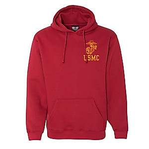 eMarine PX Eagle Globe and Anchor w/USMC Hooded Sweatshirt Red. Made in USA. Officially Licensed with The United States Marine Corps
