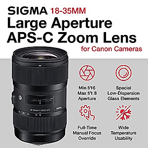 Sigma 18-35mm F1.8 for Canon Camera Bundle with Sigma 18-35 mm Canon Lens, Front and Rear Caps, Lens Hood, Lens Case, 2X 64GB SanDisk Memory Cards (7 Items), Sigma 18-35mm Art Sigma Lenses for Canon