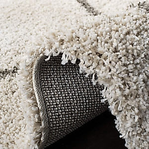 SAFAVIEH Hudson Shag Collection Runner Rug - 2'3" x 6', Ivory & Grey, Modern Trellis Design, Non-Shedding & Easy Care, 2-inch Thick Ideal for High Traffic Areas in Living Room, Bedroom (SGH281A)