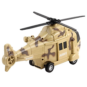 Vokodo Military Helicopter 11" With Lights Sounds Push And Go Includes Rescue Basket Durable Toy Friction Power Kids Army Soldier Chopper Pretend Play Truck Great Gift For Children Boys Girls Toddlers