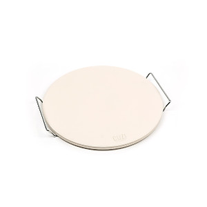 Cuzi Gourmet 4-Piece Large Pizza Stone Set - 13" Thermal Shock Resistant Cordierite Pizza Stone with Handle Rack, 19" Natural Bamboo Pizza Peel & Pizza Cutter - Large Baking Stone for Grill and Oven