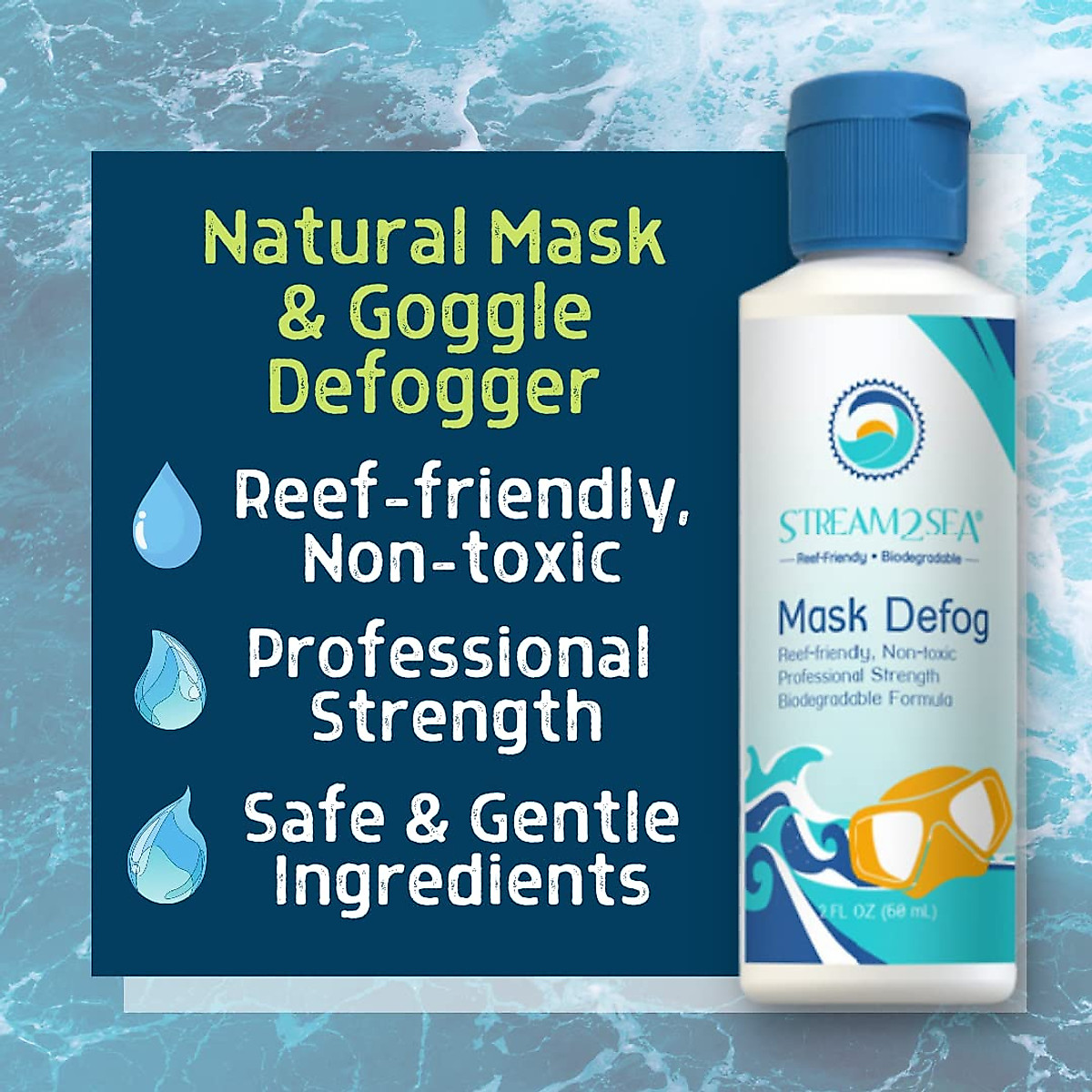 STREAM 2 SEA Mask Defog, Reef Friendly Defogger Coating Anti Fog Mask for Glasses, Snorkel Mask, Scuba Divers, Ski Goggles and Sports Glasses Equipment