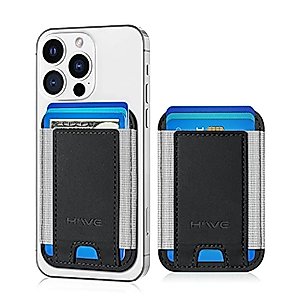 Phone Card Holder, Premium Leather Phone Wallet Stick On, Strong Adhesive Cell Phone Pocket Credit Card Holder for Phone Compatible with iPhone, Samsung & Most Smartphones, Fit 7 Cards, Black, 1 Pack