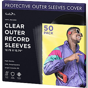 Premium Record Sleeves for Album Covers (50 Pack, 12.75 x 12.75 inch, 3 mil Thick), Clear Protective Plastic Outer Sleeves for Vinyl Record Albums, Media Collection Protection by EcoEarth