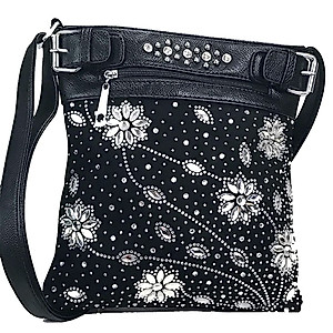 Zzfab Daisy Rhinestone Crossbody Bag Bling Sling Black