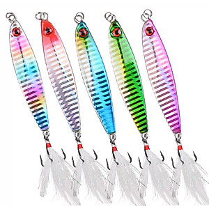 Saltwater Fishing Jigs 5pcs Metal Jig Spoon Lure Vertical Flat Sinking Jigging Lures for Striper Snapper Bluefish Surf Fishing