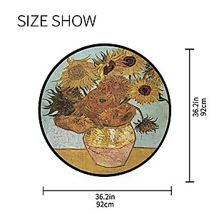 WELLDAY Round Area Rug Van Gogh Sunflower Art Door Mat Washable Non-Slip Throw Floor Carpet