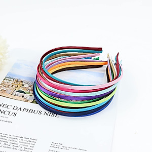 Lawie 20 Pack Colorful Plain Blank Cloth Satin Fabric Covered Slim Thin Hard Metal Headband Simple Skinny Wire Hair band Elastic Hair Hoop Holder Clasp Tiara Crown Craft DIY Accessories for Women