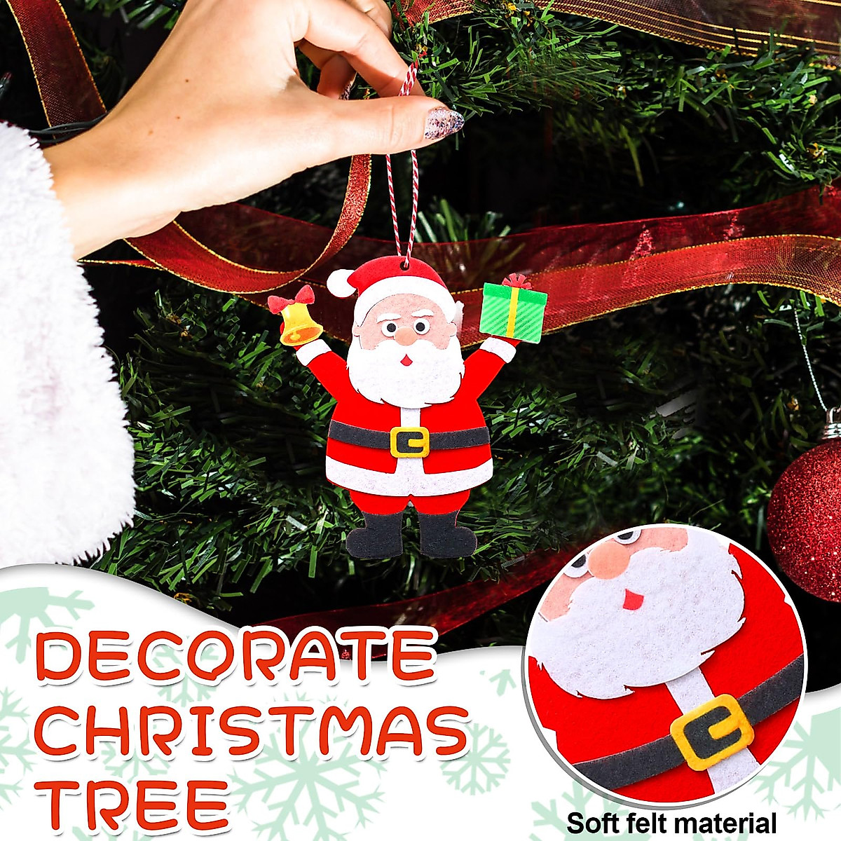 Poen 36 Pcs Christmas Felt Crafts for Kids DIY Christmas Tree Santa Claus Snowman Stockings Ornaments Felt Gingerbread House Gift Boxes Crafts for Xmas Tree Party Supplies