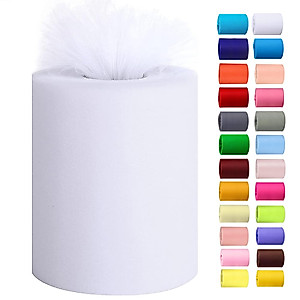 Tulle Rolls 6” by 100 Yards (300 feet) Tulle Roll Spool Fabric for DIY Tutu Skirts Wedding Baby Shower Crafts Decorations Party Supplies (White)