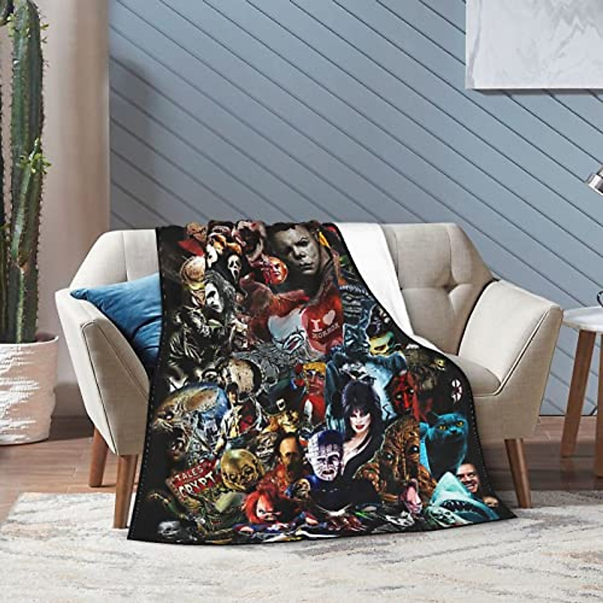 Halloween Horror Movies Throw Blanket Super Soft Flannel Air Conditioning Blanket for Couch Sofa Chair Office Travelling Camping Gift in All Seasons,50×40inch