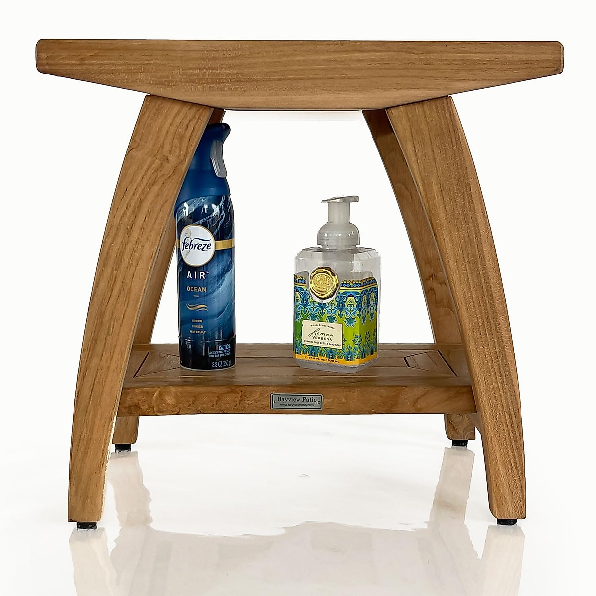 Indonesian Teak Shower Bench with Shelf 18 Inch Stool | Teak Wood Shower Stool & Spa| Waterproof Shower Bench for Indoor and Outdoor Use| Bathroom Stools for Adults Sitting