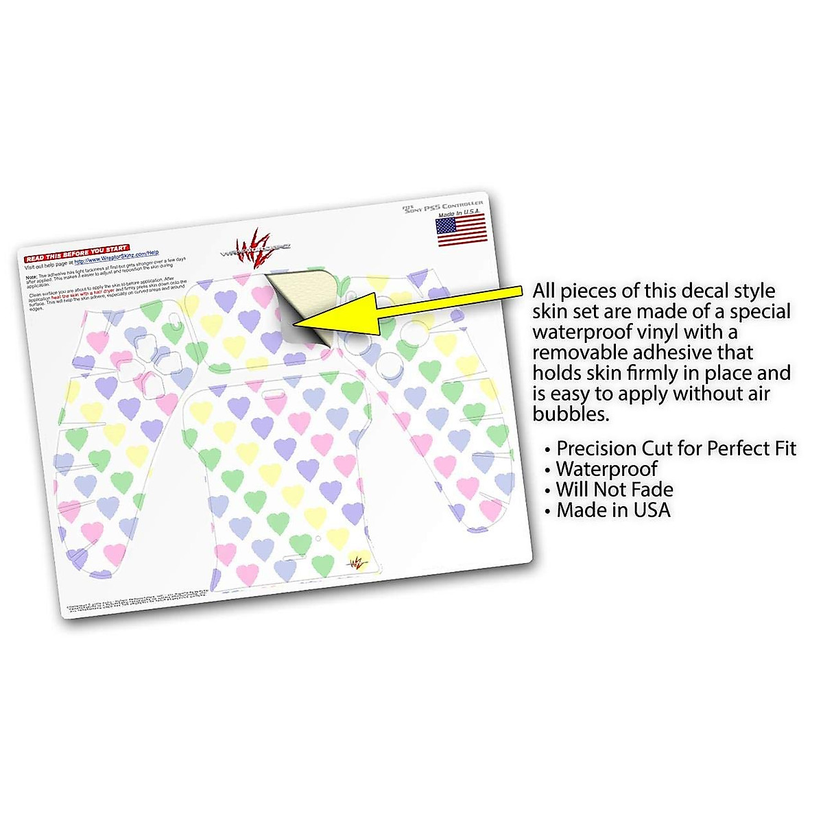 WraptorSkinz Skin Wrap compatible with Sony PS5 DualSense Controller Pastel Hearts on White (CONTROLLER NOT INCLUDED)