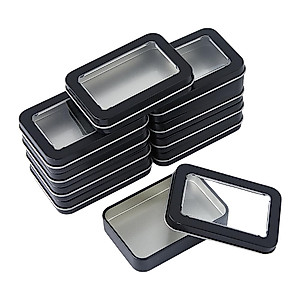DICOSMETIC 10Pcs Metal Storage Organizer Tins Hinged Lids for Small Items Rectangle Storage Containers with Clear Window for Jewelry Organizer Party Favors