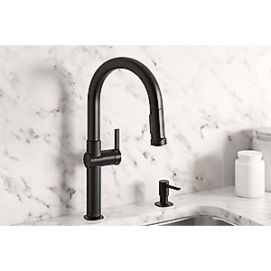 Kohler R22153-SD-BL Rune Single Handle Kitchen Faucet with Pull Down Sprayer and Soap Dispenser, Matte Black