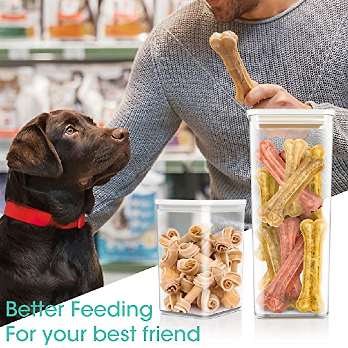 TBMax Dog Treat Container with Airtight Lids | 6 Pieces Plastic Dog Food Storage Containers Set | Pet Treat Jar for Dog Snacks Cat Treat Bird Seed
