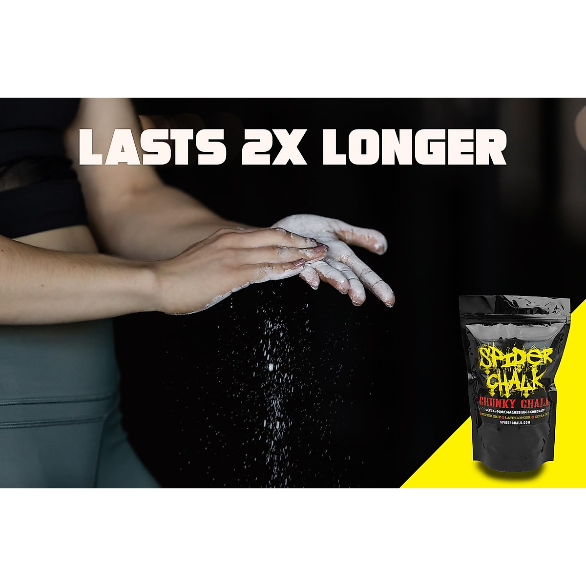 SPIDER CHALK 12oz Gym Chalk. Lab-Grade Blocks and Chunky Powder for Rock Climbing, Weightlifting, Powerlifting, Made in The USA