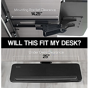 VIVO Adjustable Computer Keyboard and Mouse Platform Tray, Ergonomic Under Table Desk Mount Drawer Underdesk Shelf, Dark Wood Top, Black Frame, MOUNT-KB03D