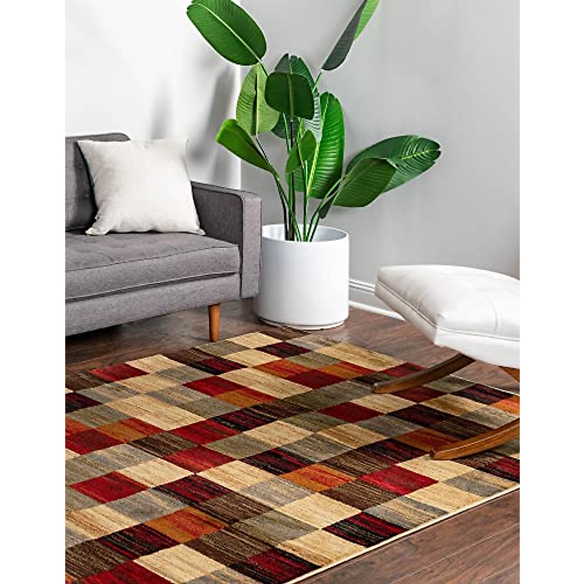 Unique Loom Barista Collection Modern, Rustic, Geometric, Squares, Urban, Warm Colors Area Rug, 9' 0" x 12' 0", Multi/Beige