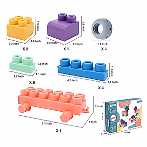 BLUECEDAR Newest Soft Building Blocks Set for Toddler,Baby Ages 6 Month Old and Up,Safe Playing,Learning Stacking Block Toys,Non Wooden Gift for Kid Girl/Boys,20Pieces