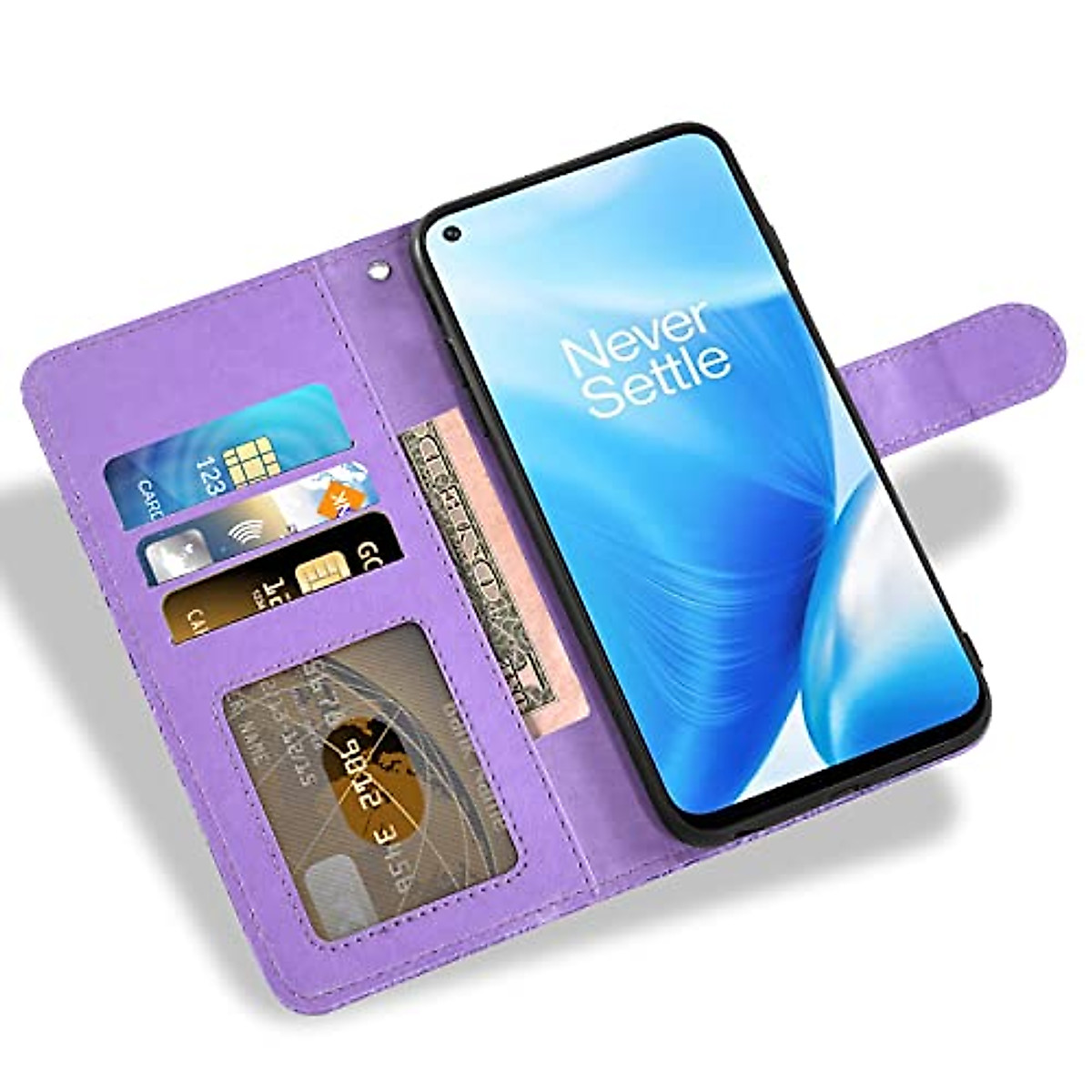 Asuwish Phone Case for OnePlus Nord N200 5G with Screen Protector and Lace Wallet Cover Flip Card Holder Stand Cell Accessories One Plus N 200 G5 1 Plus 200N 1plus One+ 1+ N2005G 2021 Women Men Purple