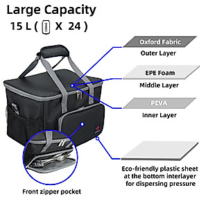 ZZEWINTRAVELER 15L Insulated Lunch Bag for Men Women Reusable Leak-Proof Cooler Bag Adjustable Shoulder Strap Tote (Black)