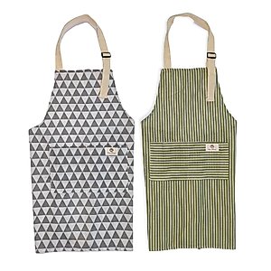 2 Pack Kitchen Cooking Aprons, Adjustable Bib with 2 pockets for Men/Women, Black / Yellow