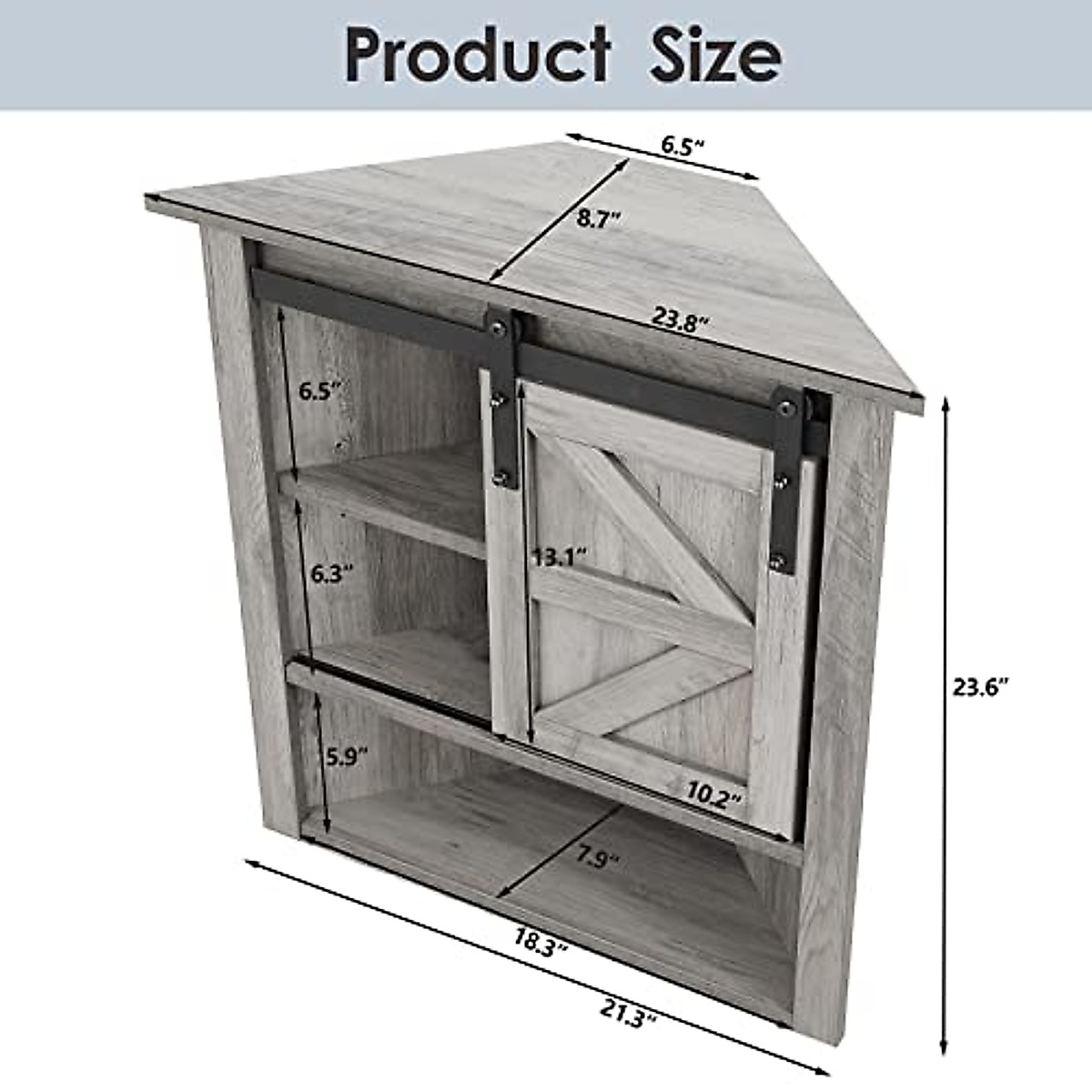 Fameill Bathroom Wall Cabinet Wall Mounted Corner Cabinet with Sliding Barn Door Over Toilet Bathroom Organizer Corner Wall Shelf Medicine Cabinet,Grey