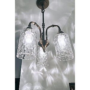 GoldSwift 3 Pack Clear Hammered Glass Lamp Shade Replacement Globe Cover, 6" Tall, Water Ripple Cylinder Glass Lampshade for Lighting Fixture Chandelier Pendant Light Wall Sconce, 1-5/8 Inch Fitter