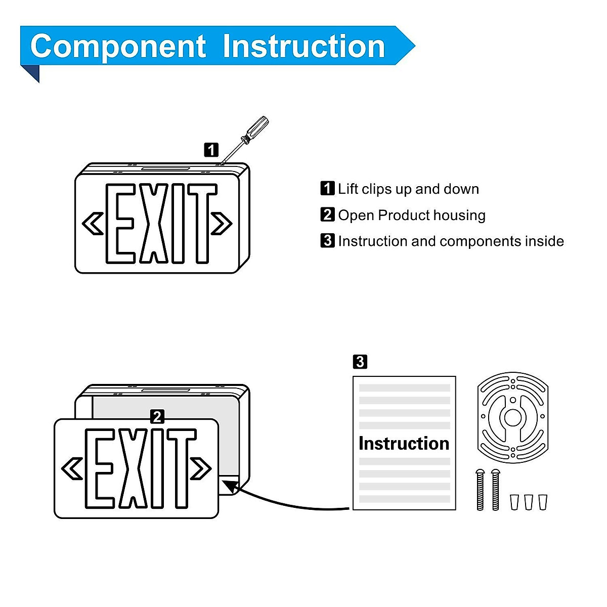 SPECTSUN 6PACK LED Exit Sign with Battery Backup,Green Exit Light-Hardwired Combo Exit Sign,120V/277V Wired Exit Sign with Arrow,Wall Mount/Ceiling Exit Sign White,Emergency Fire Exit Light Corded